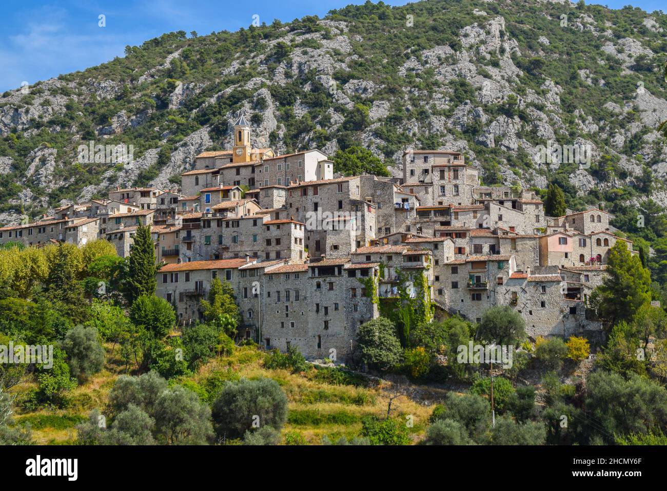 Peillon Village, South of France. 30th August 2019. Panoramic view of ...