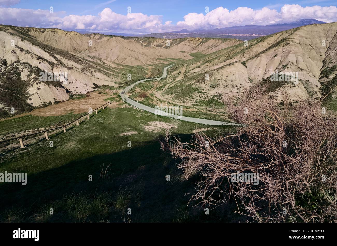 natural erosion of land in Sicily rural road crosses landscape of ...