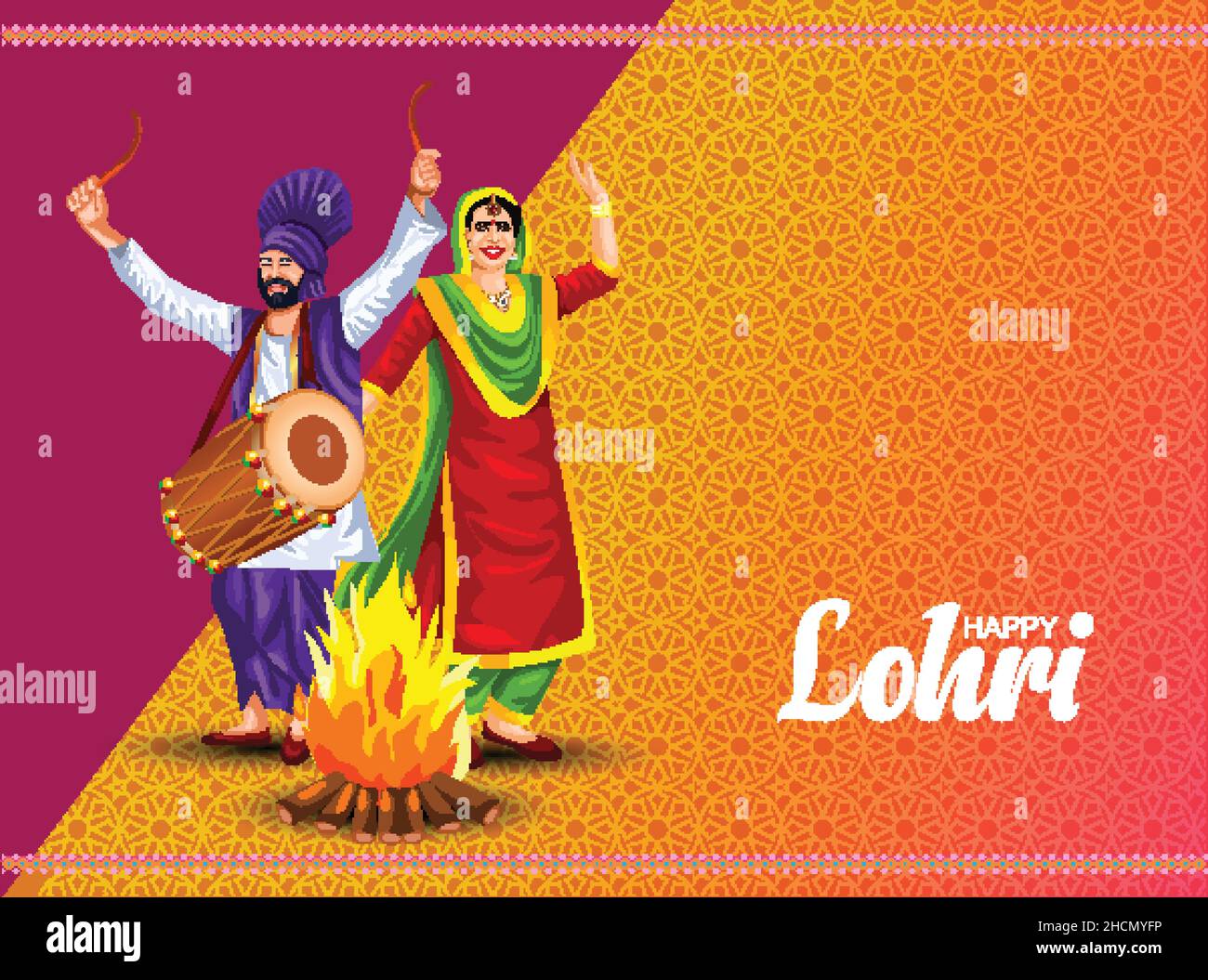 Happy Lohri festival of Punjab India background. group of people ...