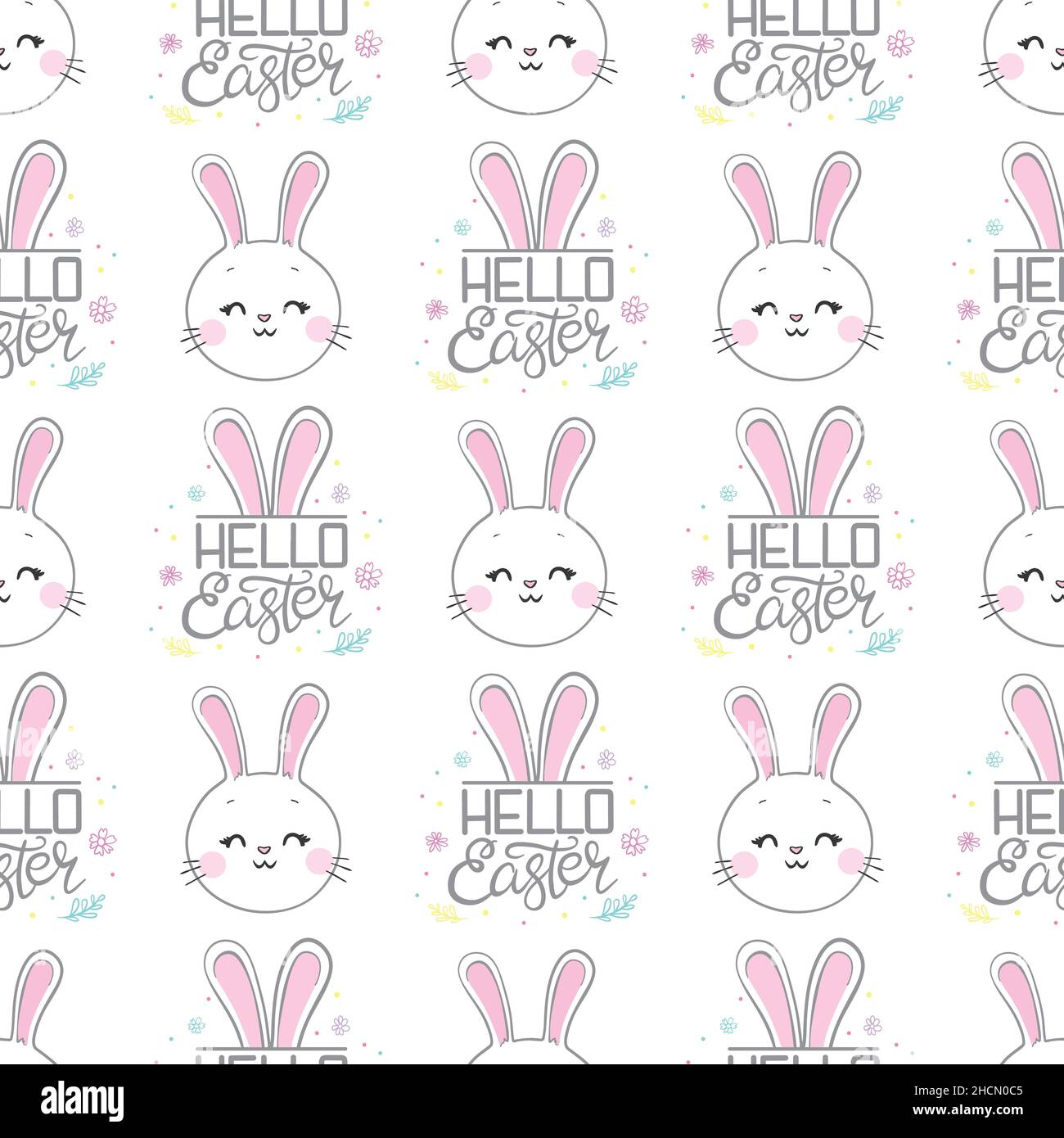 Seamless pattern with daisy garden and rabbits on pink background ...