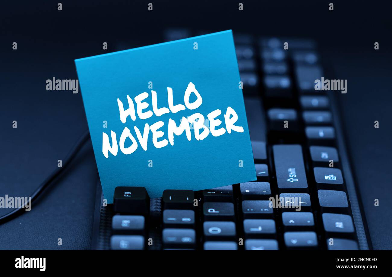Text caption presenting Hello November. Word for Welcome the eleventh ...