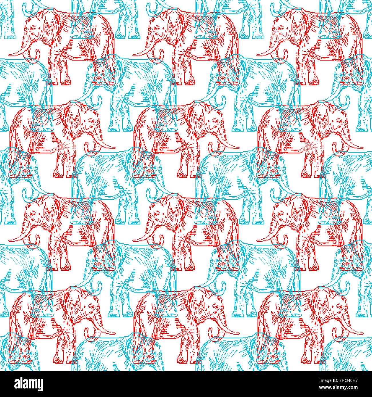 Elephant pixel art pattern seamless. 8bit Animal vector background. 8 ...