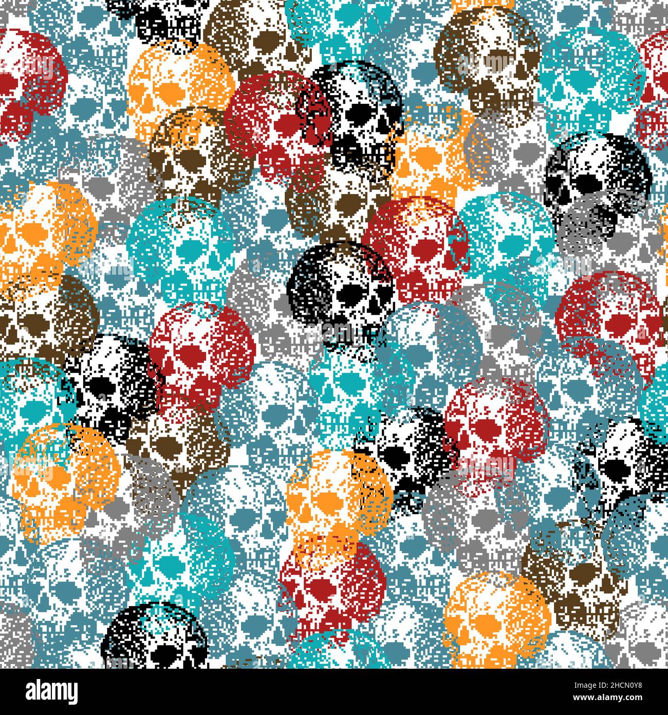 Skull pixel art pattern seamless. pixelated Skeleton head background. 8 ...