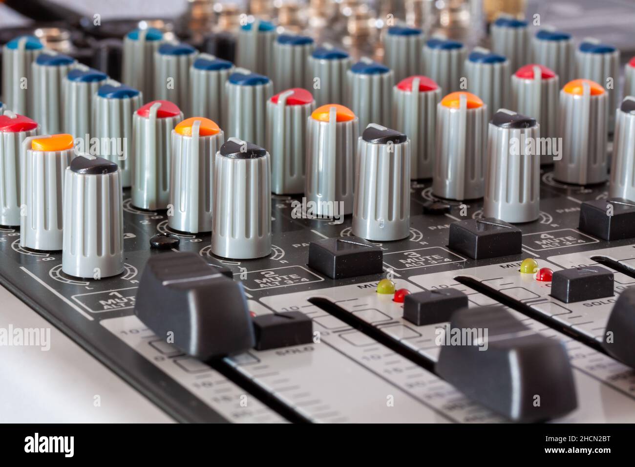 Closeup of the sound mixer console Stock Photo - Alamy