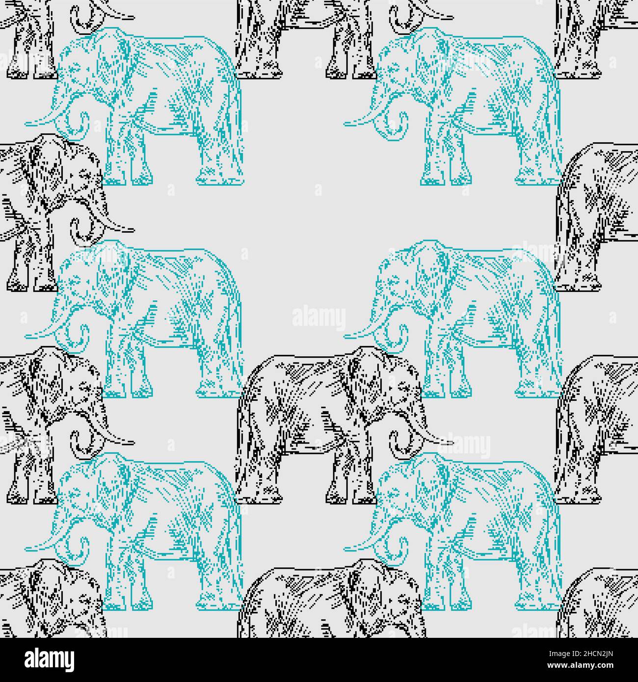 Elephant pixel art pattern seamless. 8bit Animal vector background. 8 ...