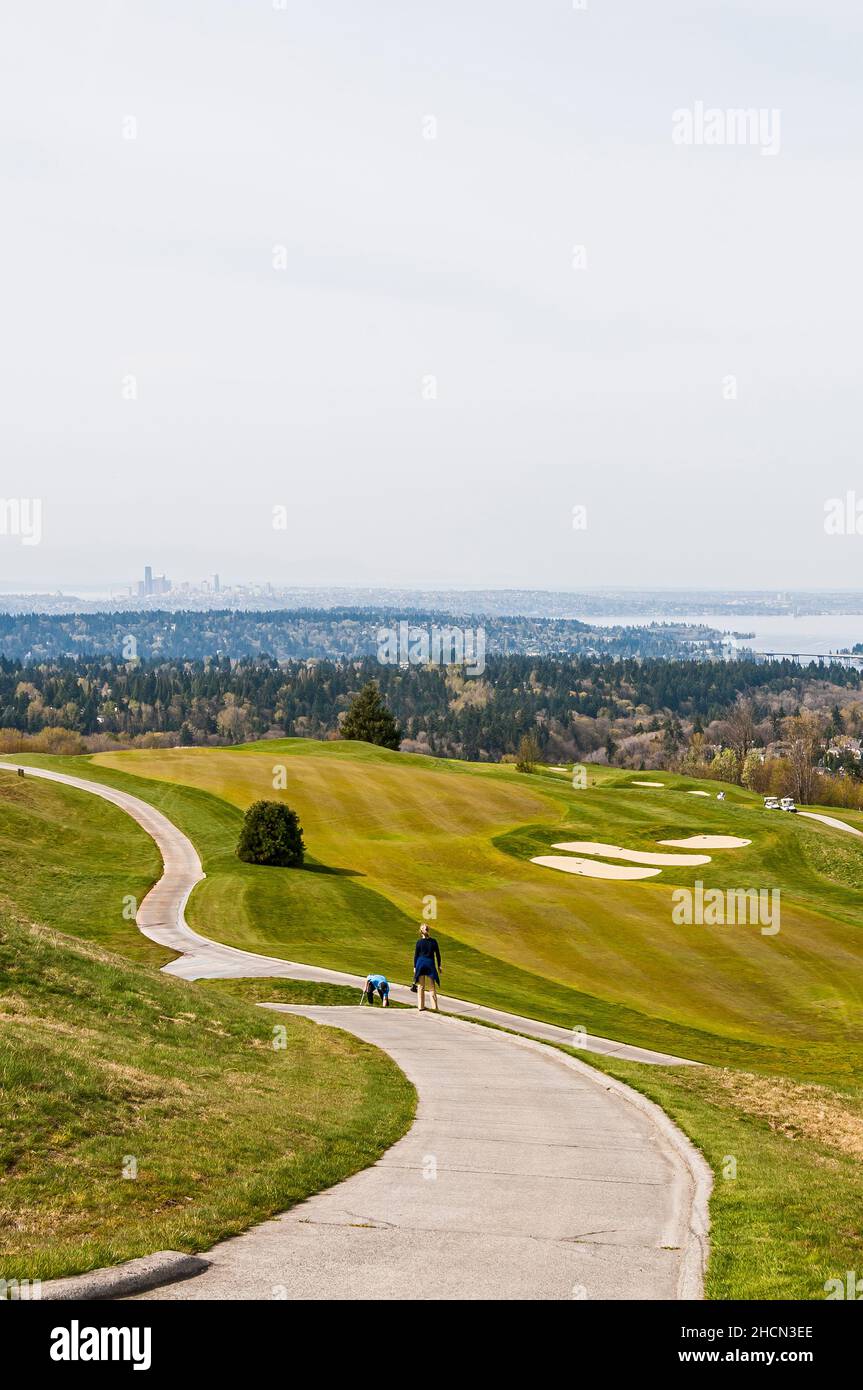 A view of the Golf Club at Newcastle, Washington, with the Seattle ...