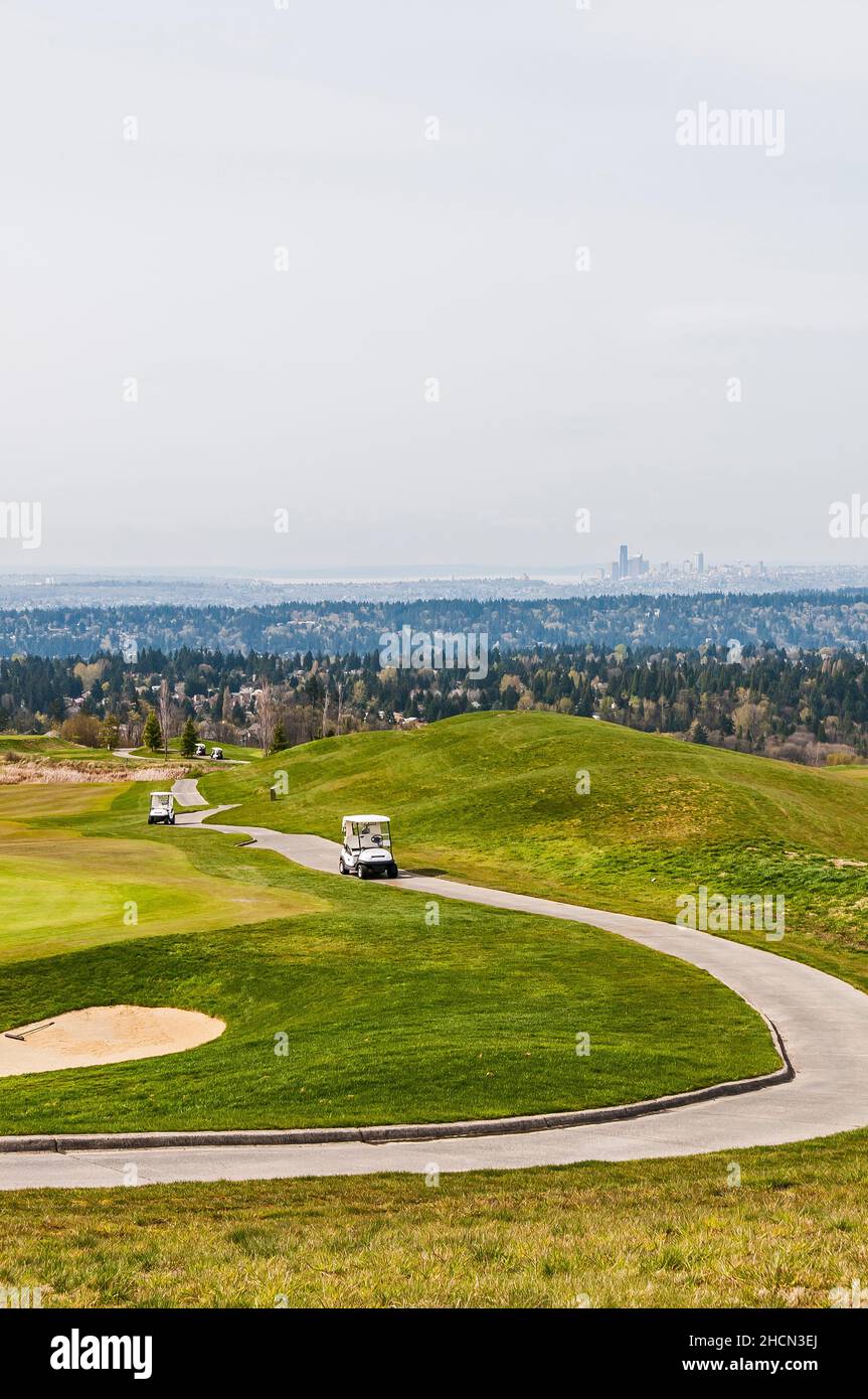 A view of the Golf Club at Newcastle, Washington, with the Seattle ...