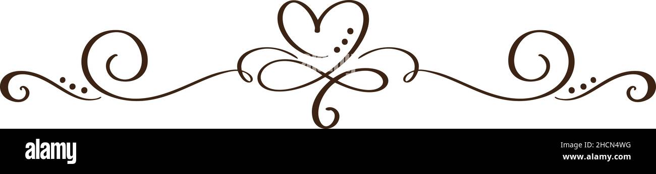 Vintage Flourish Vector divider Valentines Day Hand Drawn Black Calligraphic Heart. Calligraphy ...