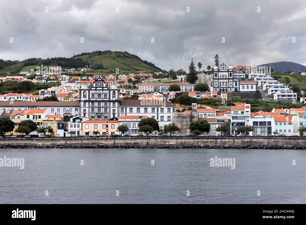 Waterfront view of city of Horta, Faial, Azores, Portugal Stock Photo ...