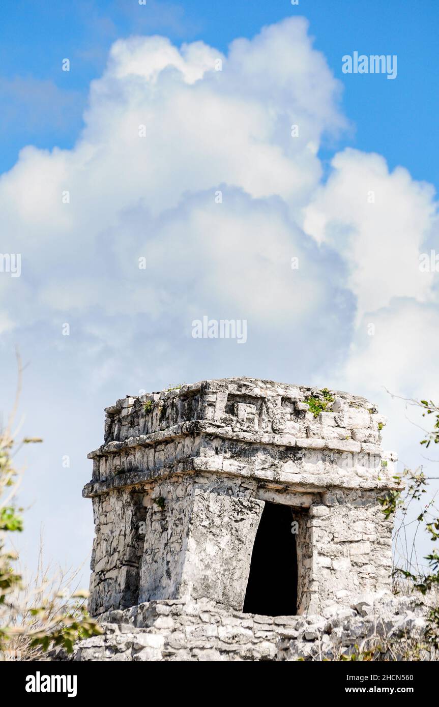 Detail of one of the temples located near the beach in Tulum, Mexico ...