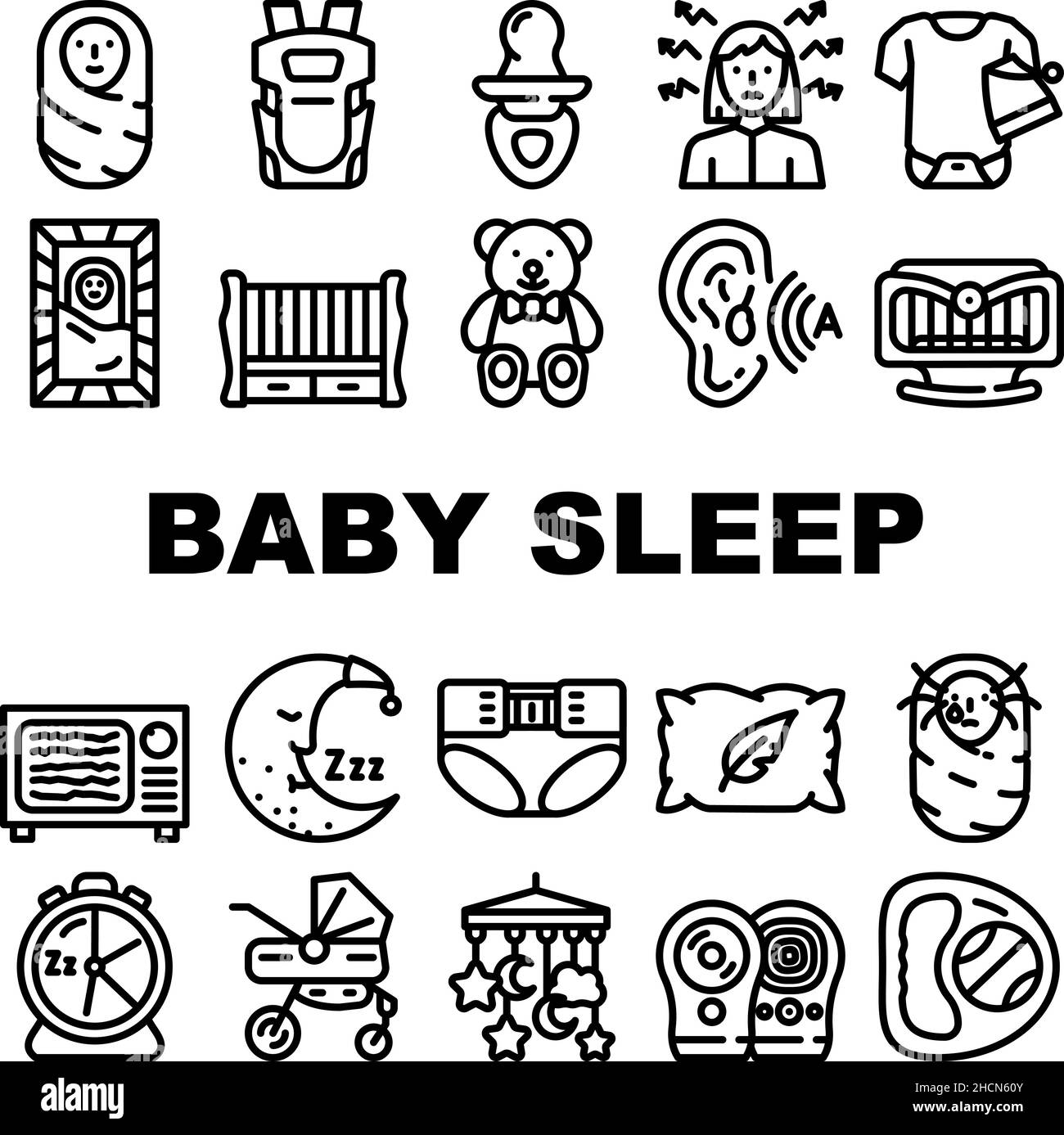 Newborn Baby Sleep Accessories Icons Set Vector Stock Vector Image ...