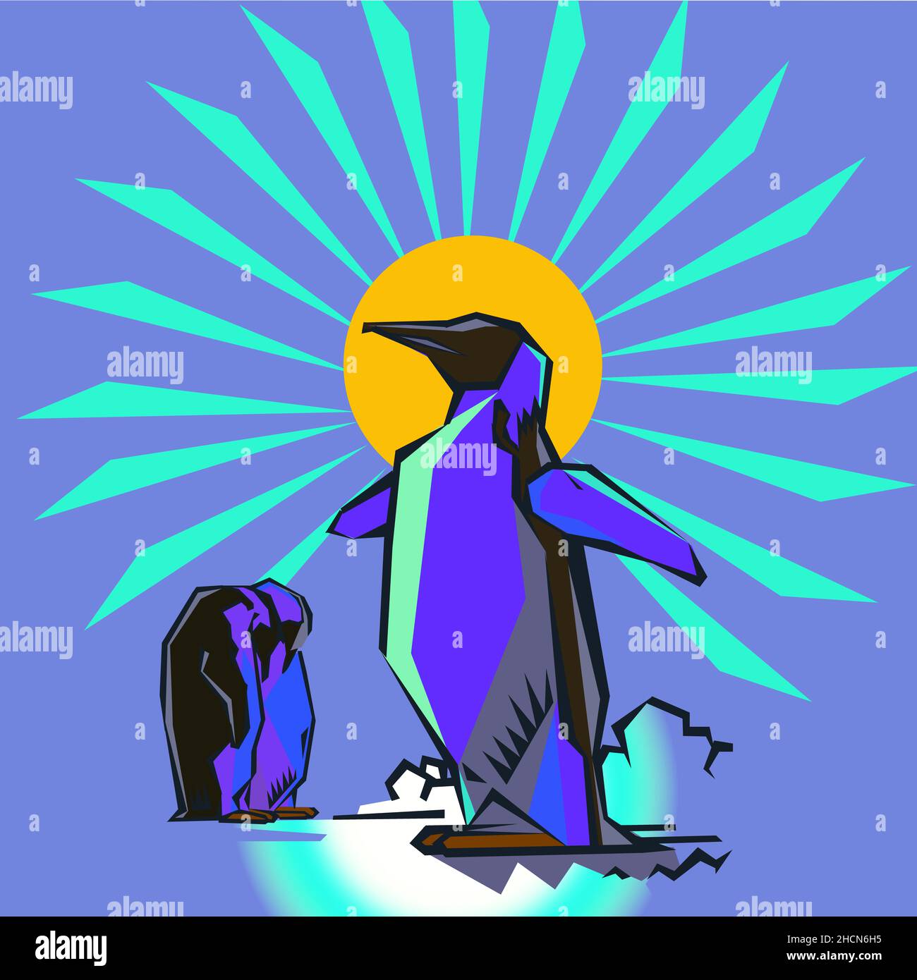 penguin in front of sun Stock Photo - Alamy