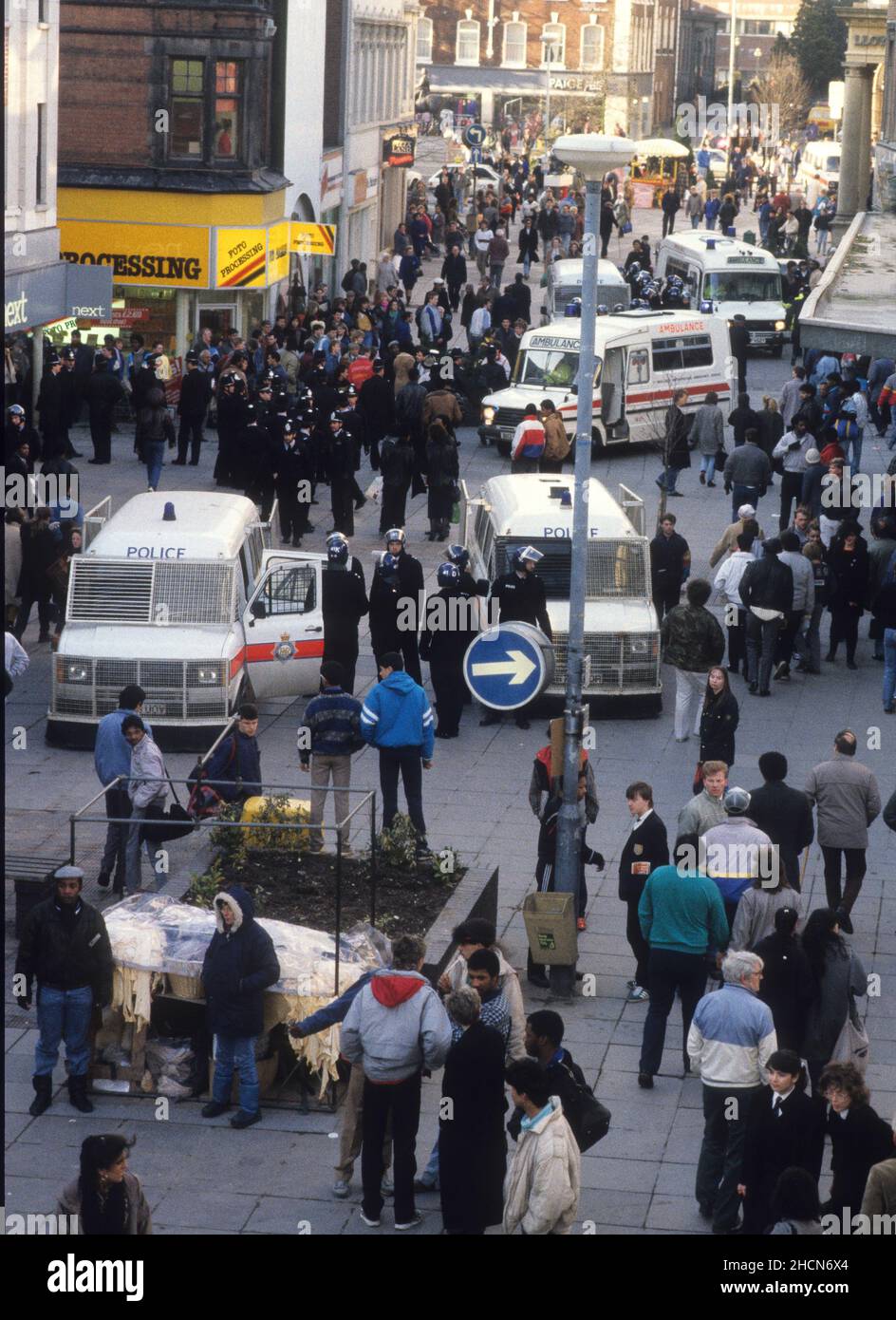 Police officers and groups of youths in Dudley Street Wolverhampton ...