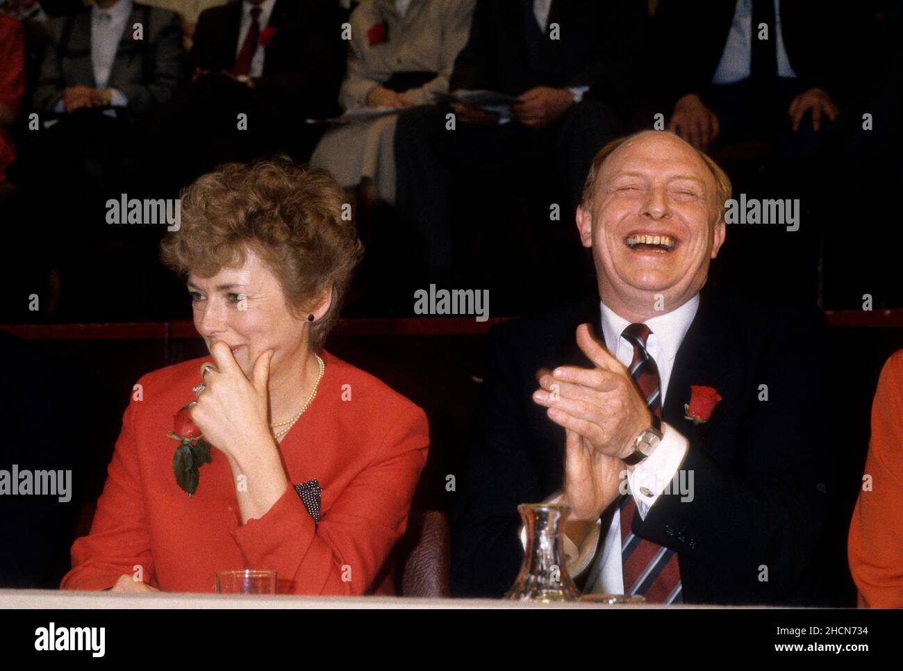 Labour party leader Neil Kinnock and his wife Glenys laughing at Red ...