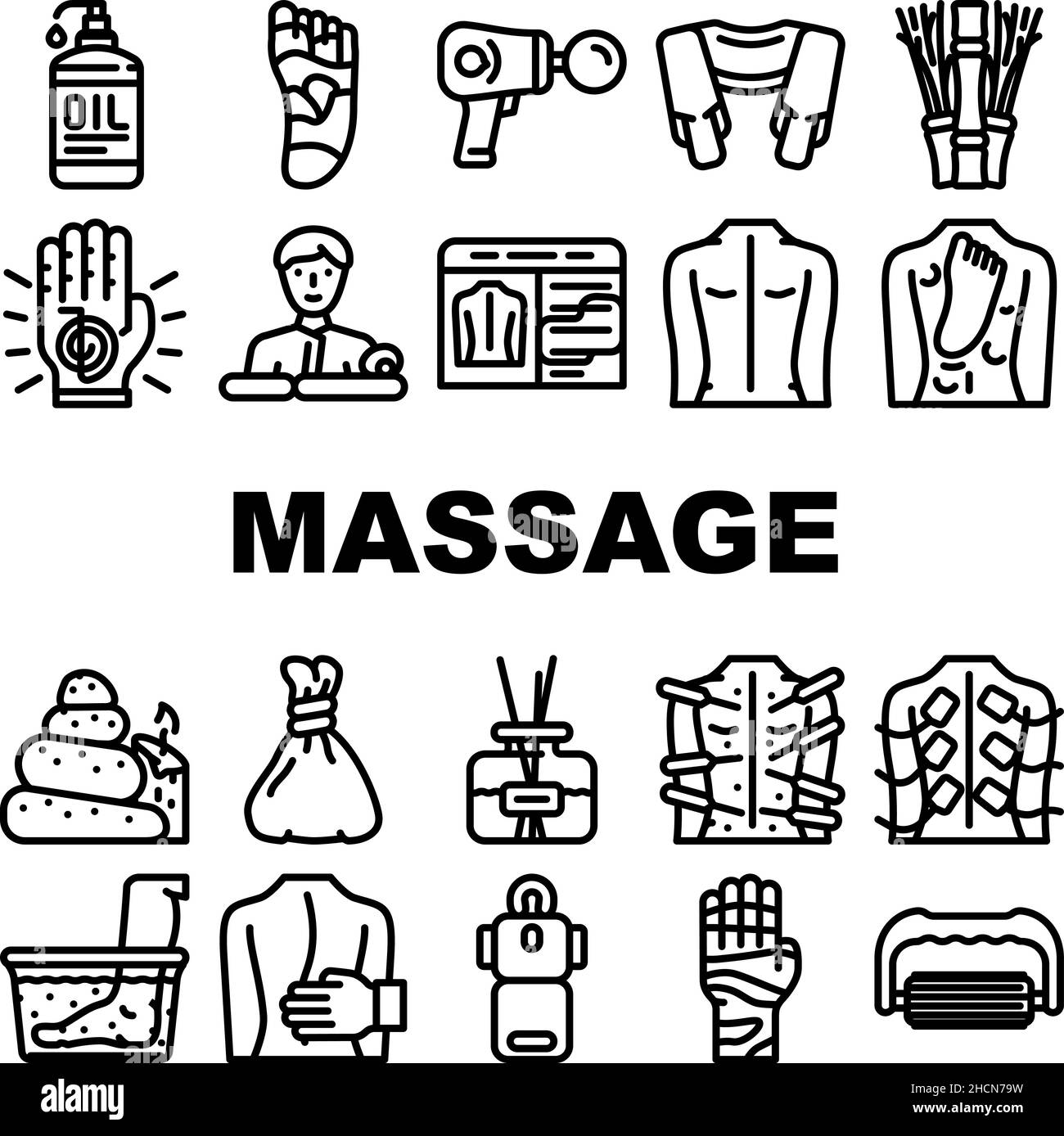 Massage Accessories And Treatment Icons Set Vector Stock Vector Image ...
