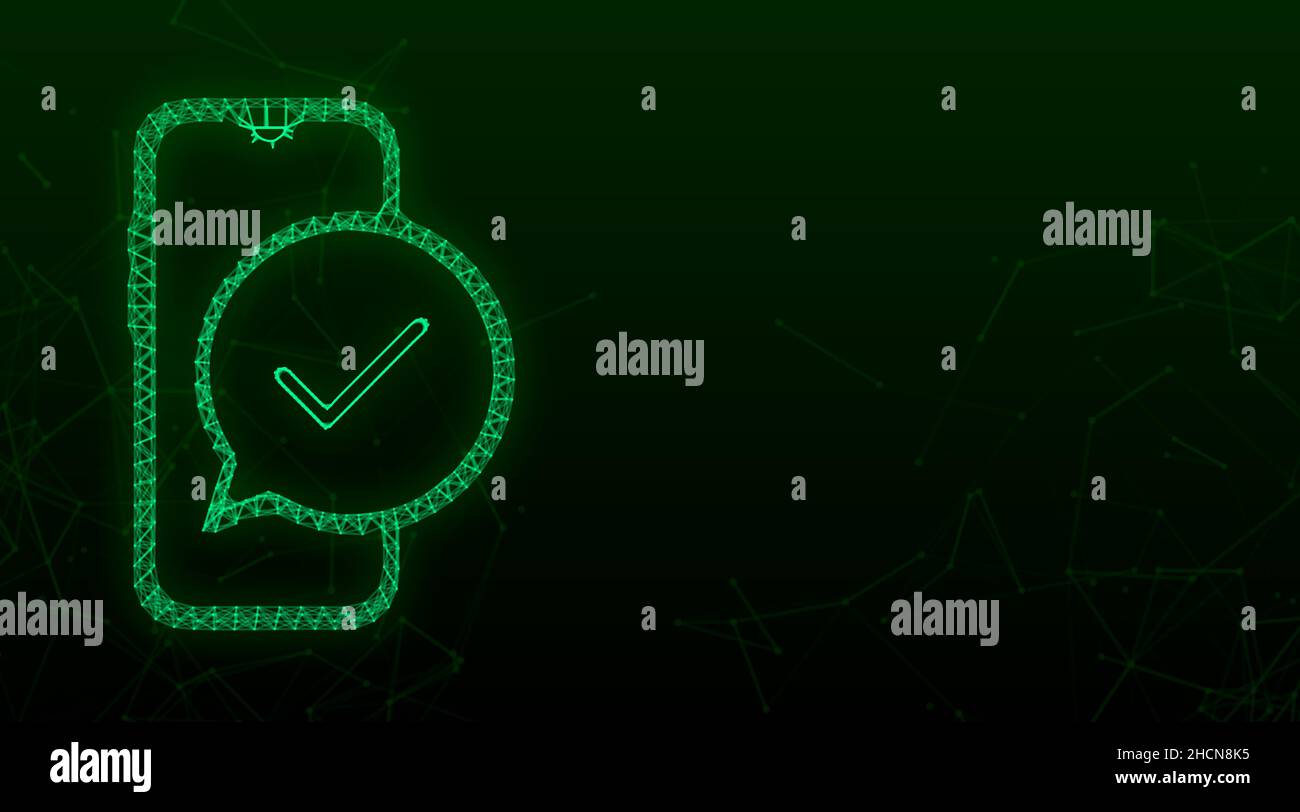 Smartphone with checkmark or tick notification in bubble. Approved ...