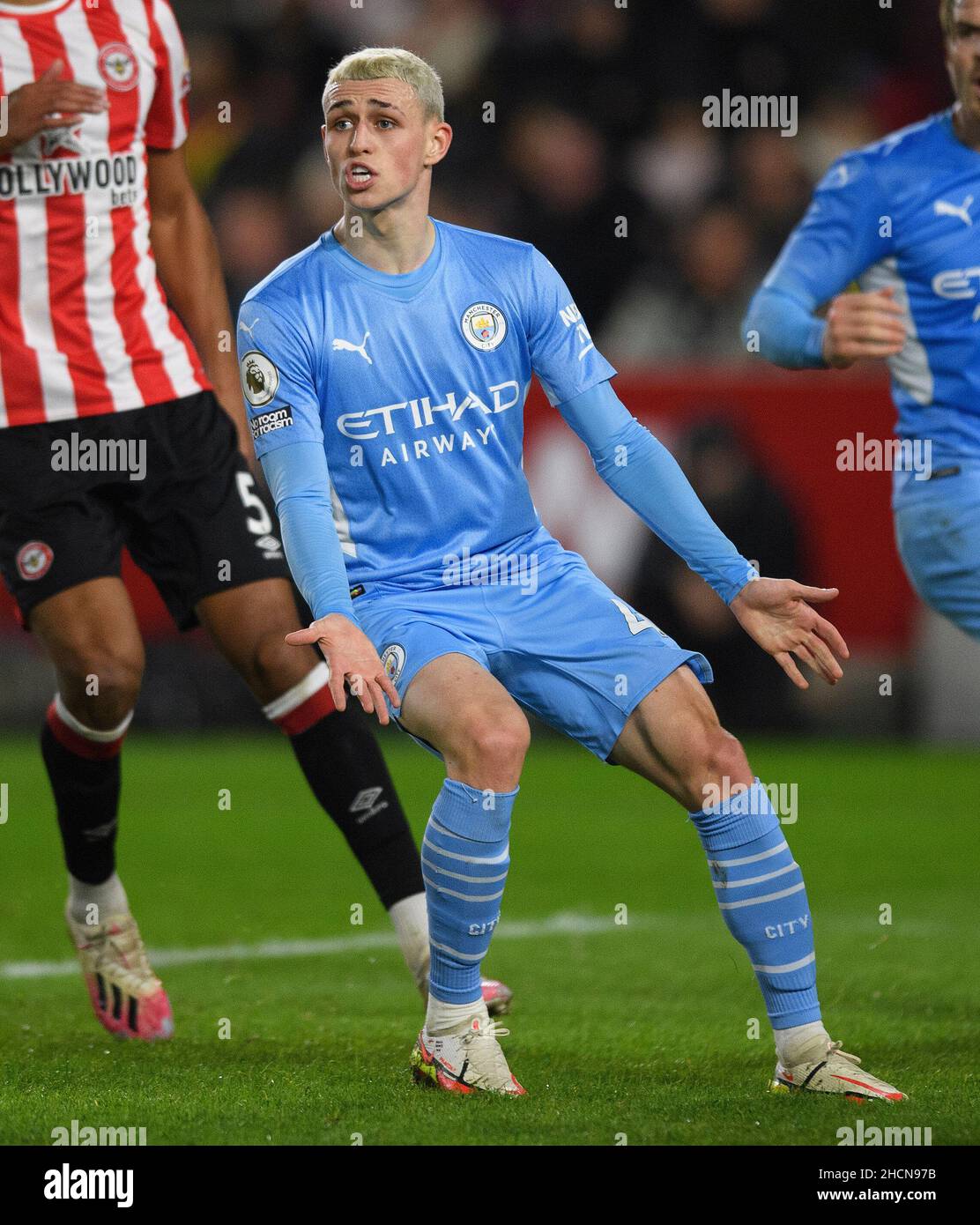 Phil Foden during the Premier League match at the Brentford Community ...