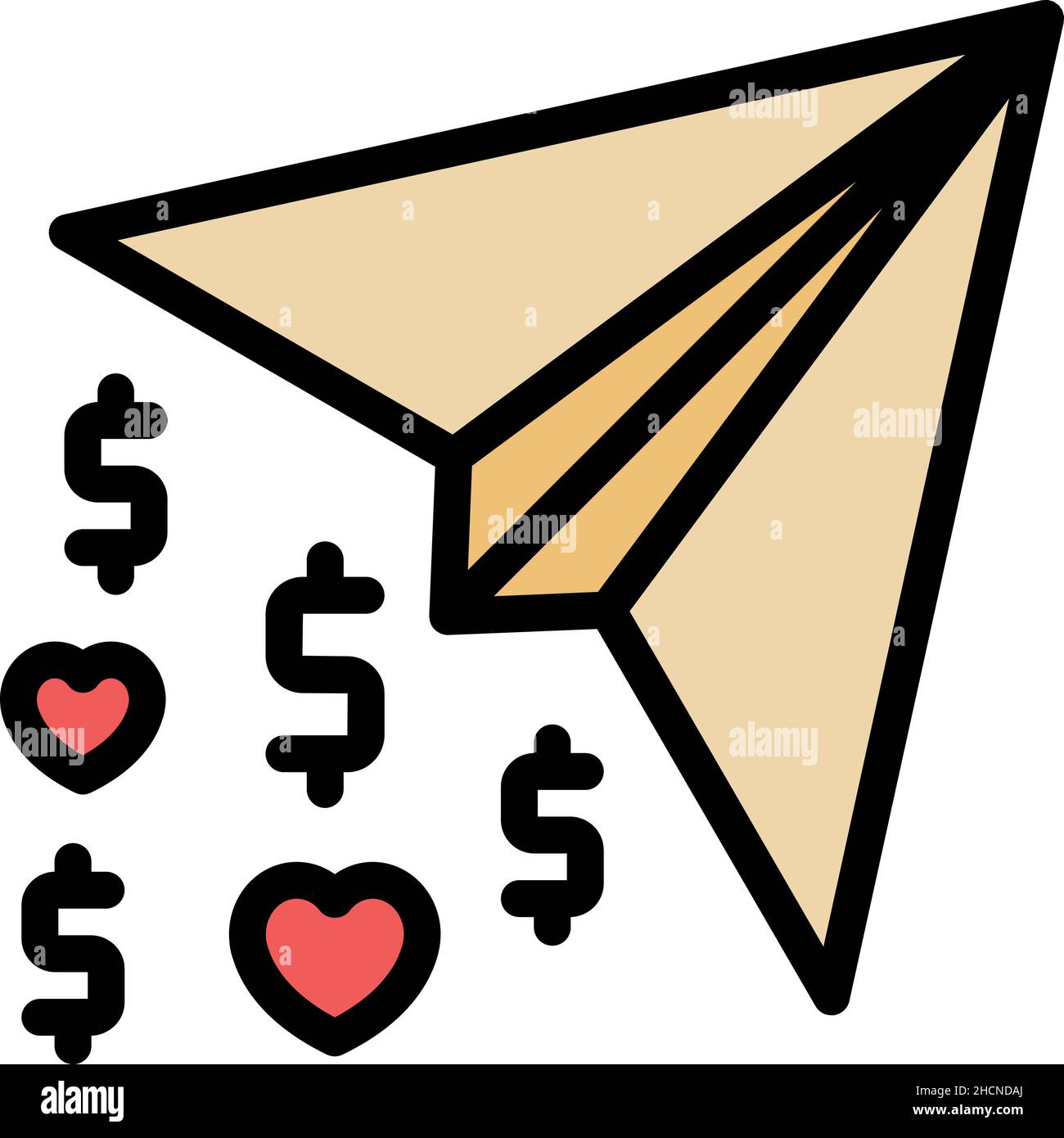 Paper plane heart icon. Outline paper plane heart vector icon color ...