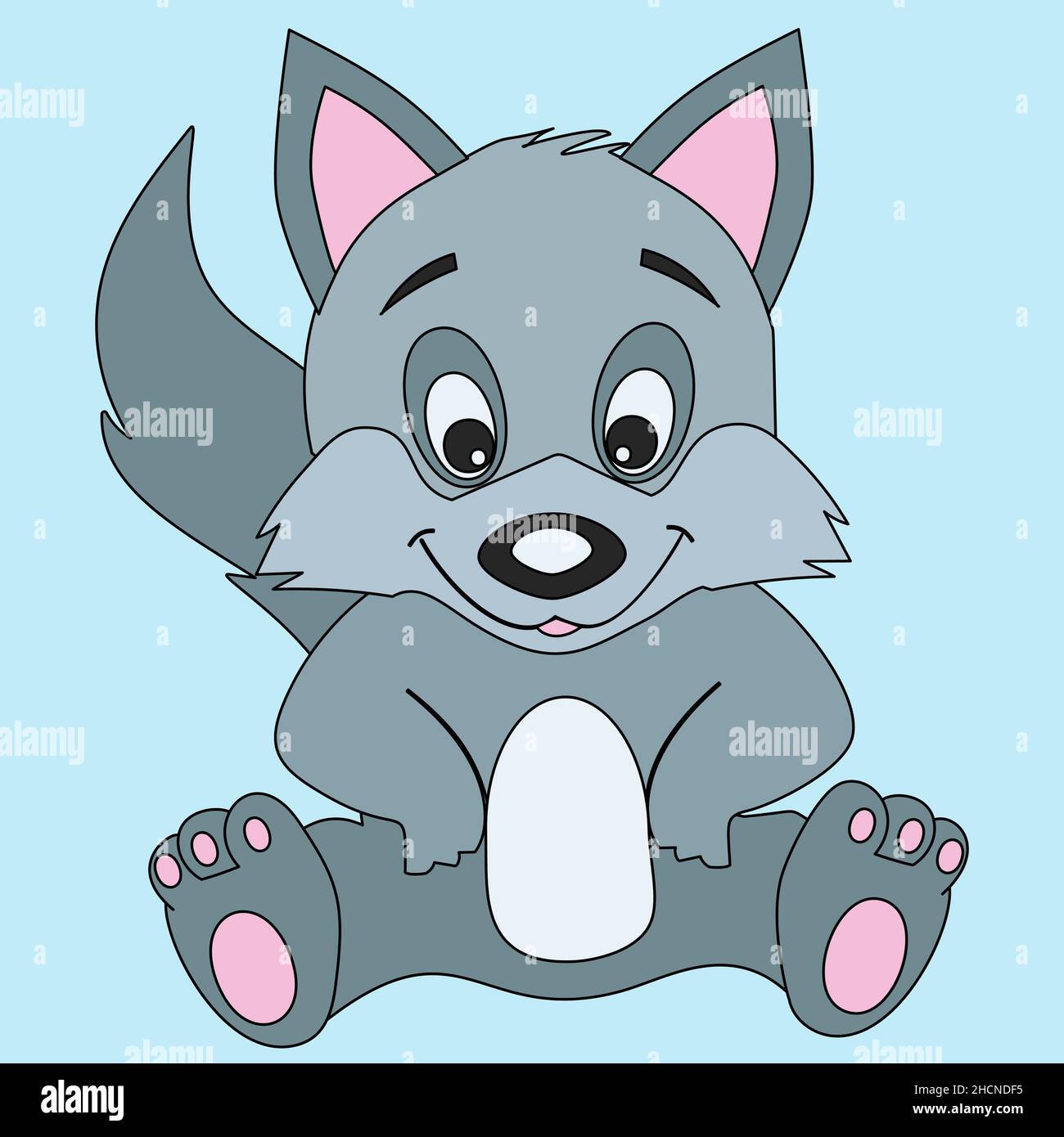 The image of cute little wolf in cartoon and flat style. Vector ...