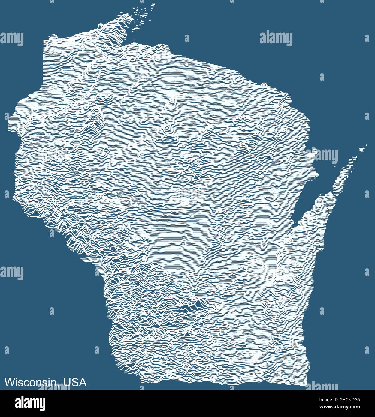 Topographic technical drawing map of the Federal State of Wisconsin ...
