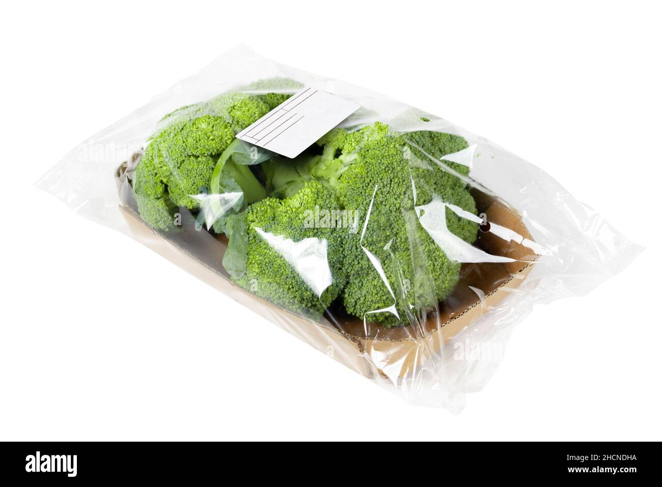 Packaged and labeled broccoli on an isolated white background Stock ...