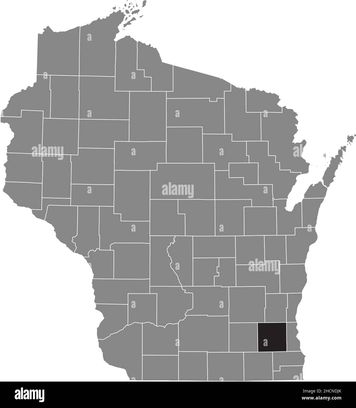 Black highlighted location map of the Waukesha County inside gray ...