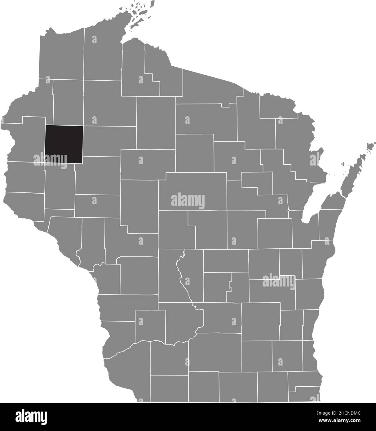 Black highlighted location map of the Barron County inside gray ...