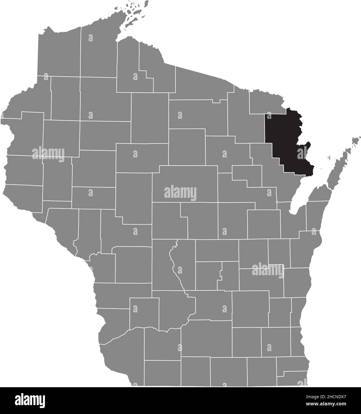 Black highlighted location map of the Marinette County inside gray ...