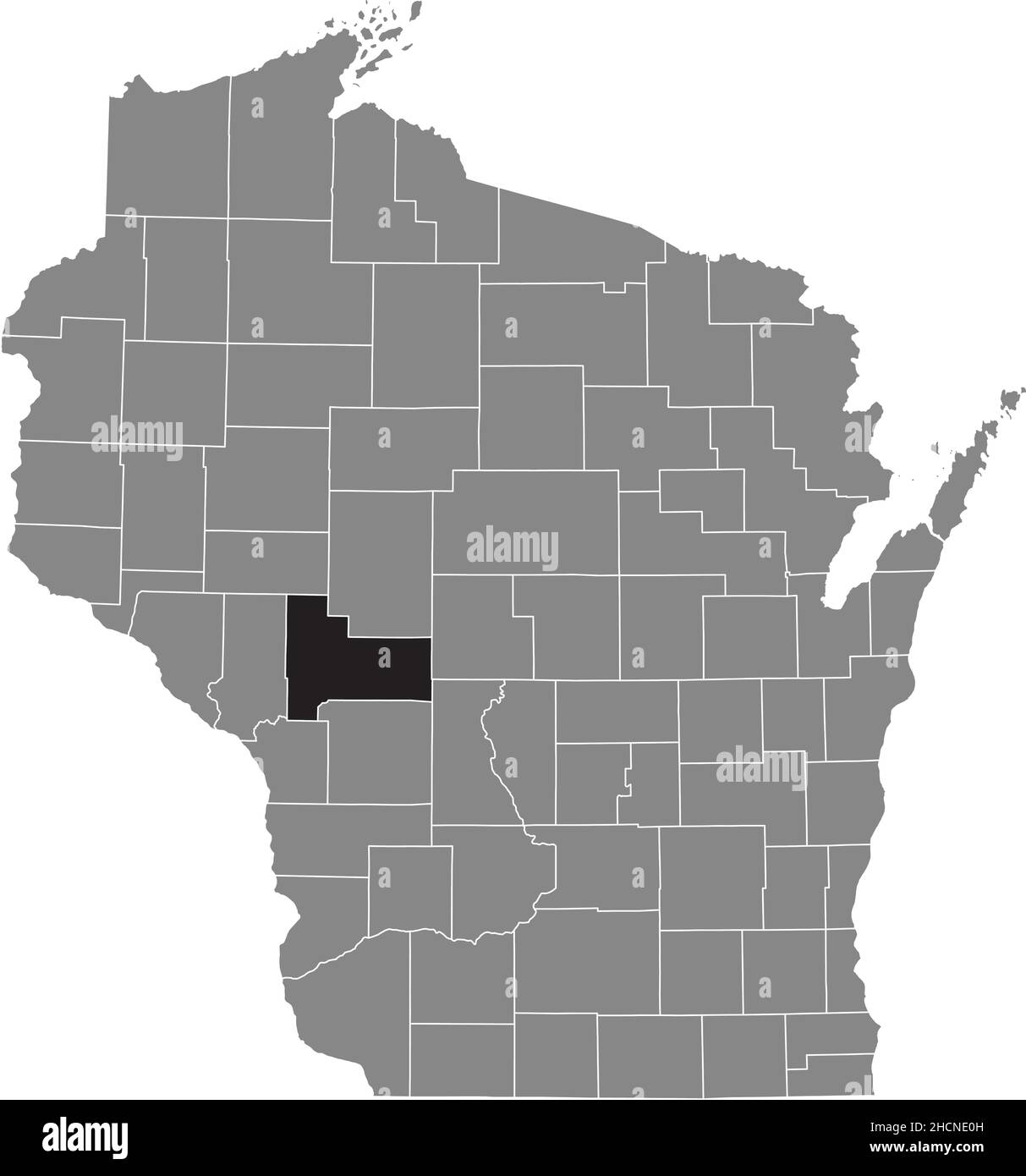 Black highlighted location map of the Jackson County inside gray ...