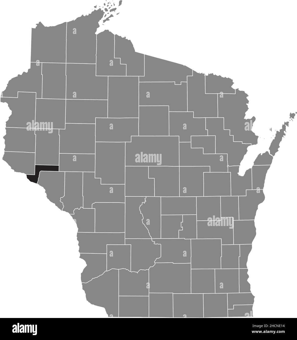 Black highlighted location map of the Pepin County inside gray ...