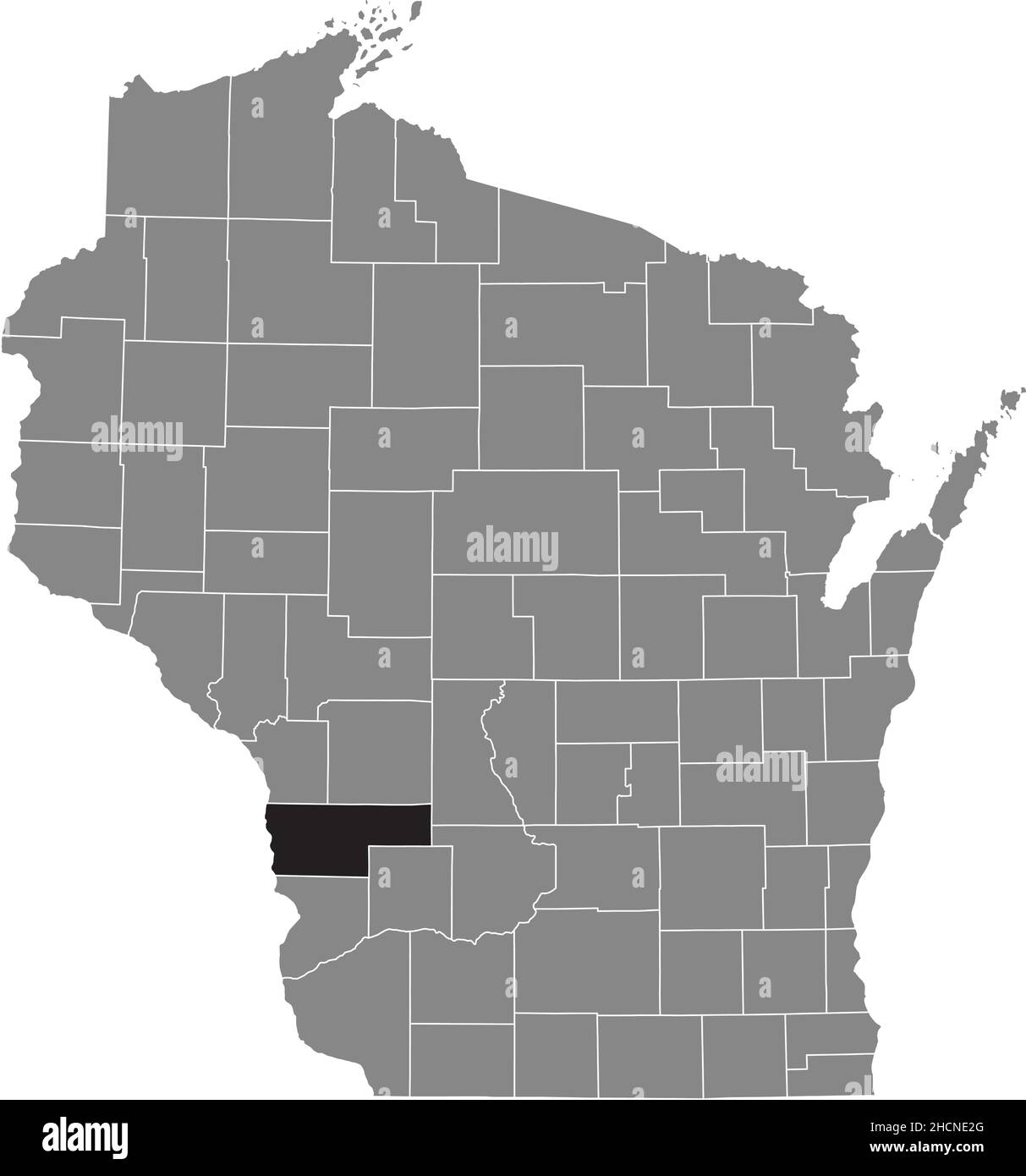 Black highlighted location map of the Vernon County inside gray ...
