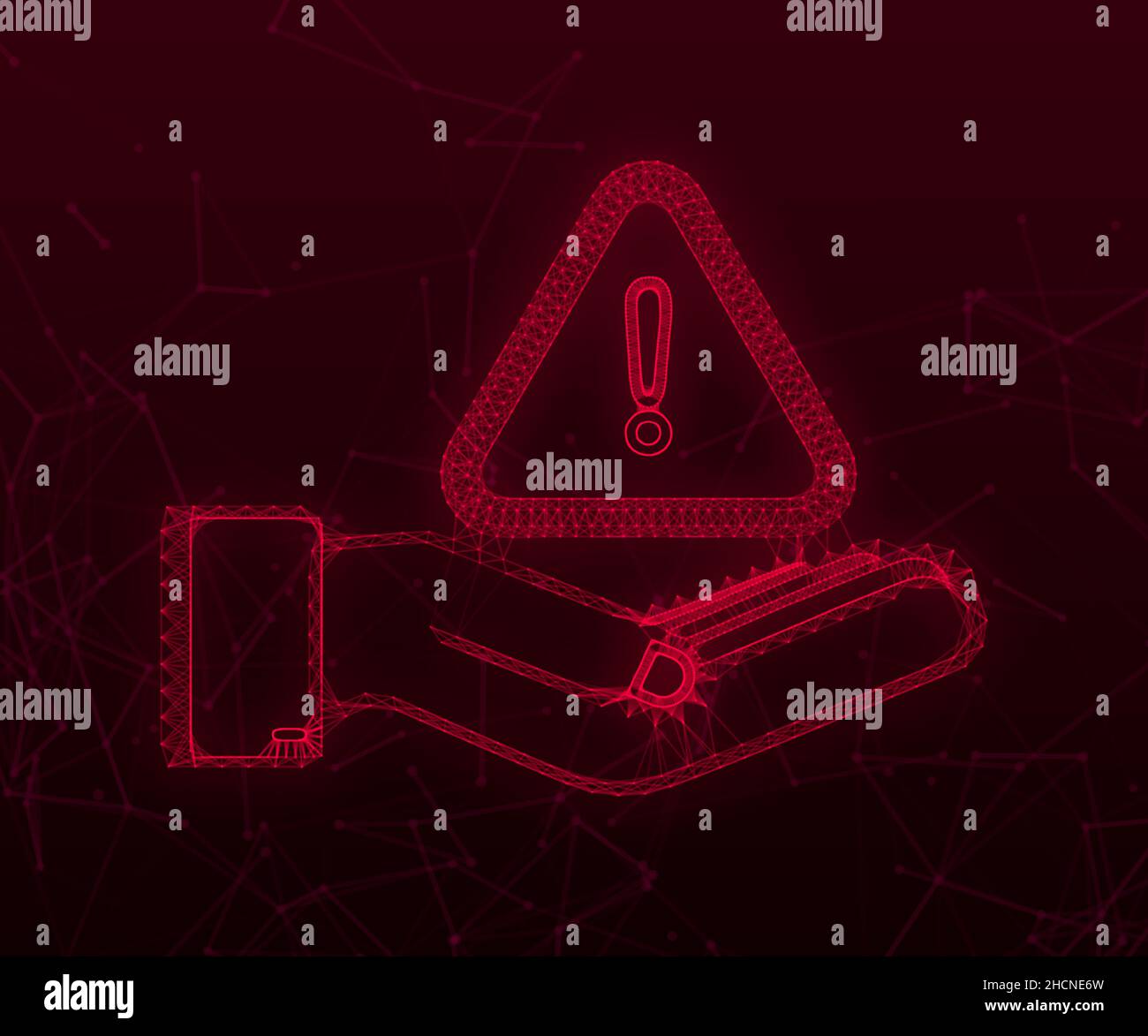 banner with yellow scam alert over hands. Attention sign. Cyber ...