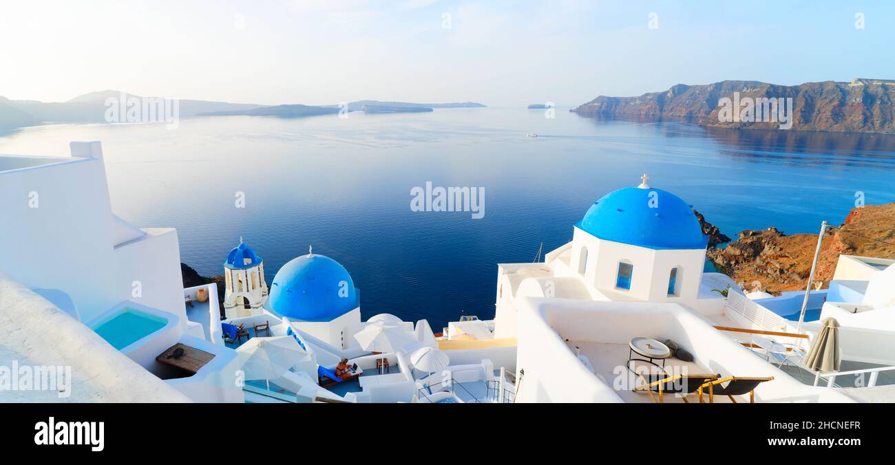 white belfries Santorini island, Greece Stock Photo - Alamy