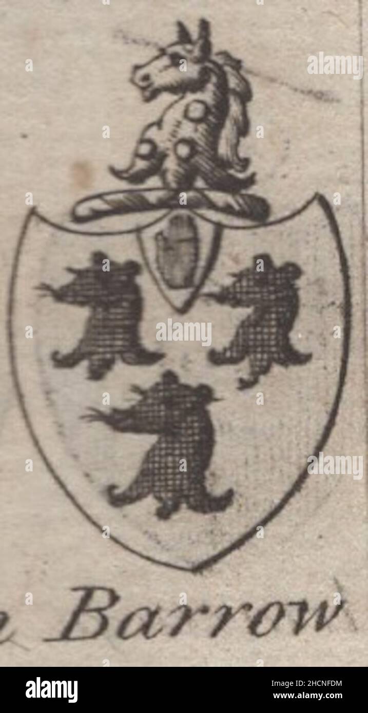 antique 18th century engraving heraldy coat of arms, English Baronet of ...