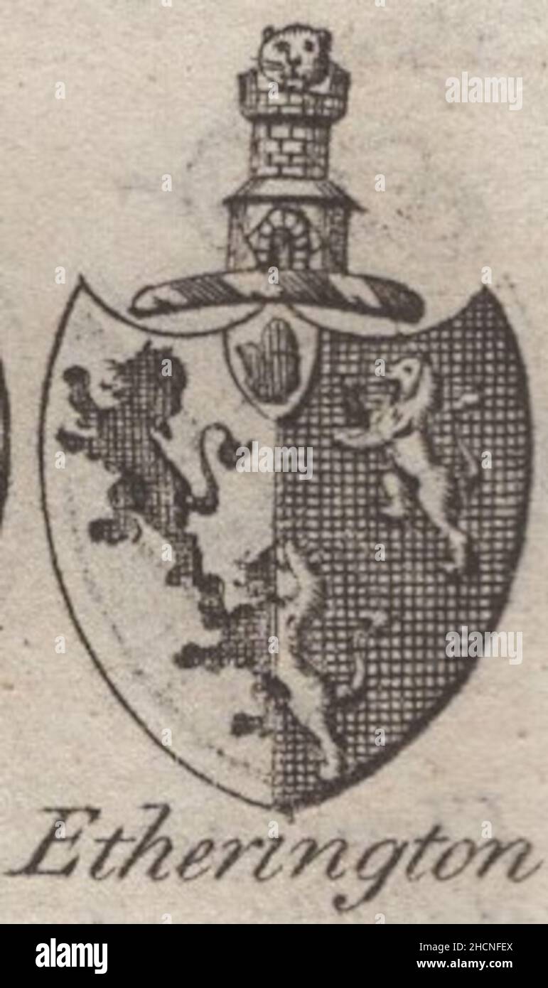 antique 18th century engraving heraldy coat of arms, English Baronet of ...