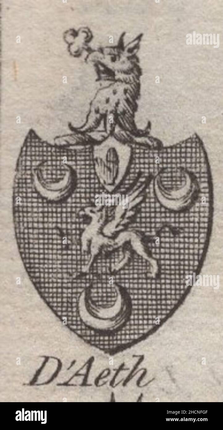antique 18th century engraving heraldy coat of arms, English Baronet D ...
