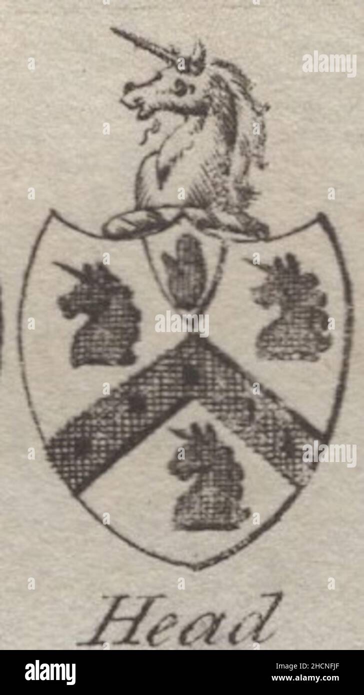 antique 18th century engraving heraldy coat of arms, English Baronet ...