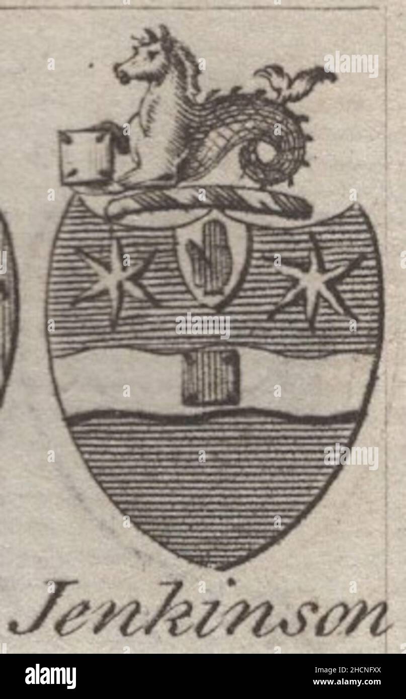 antique 18th century engraving heraldy coat of arms, English Baronet of ...