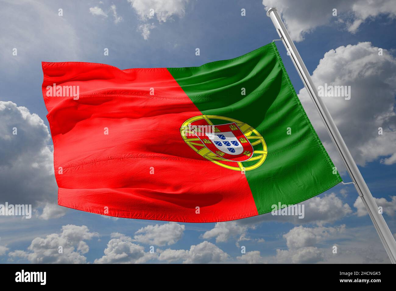 The flag of Portugal is a rectangular bicolour with a field divided ...