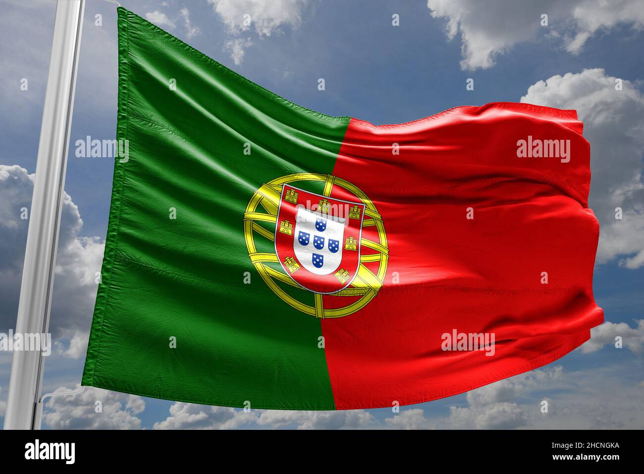 The flag of Portugal is a rectangular bicolour with a field divided ...