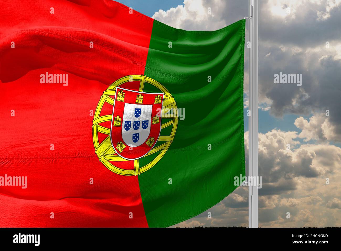 The flag of Portugal is a rectangular bicolour with a field divided ...