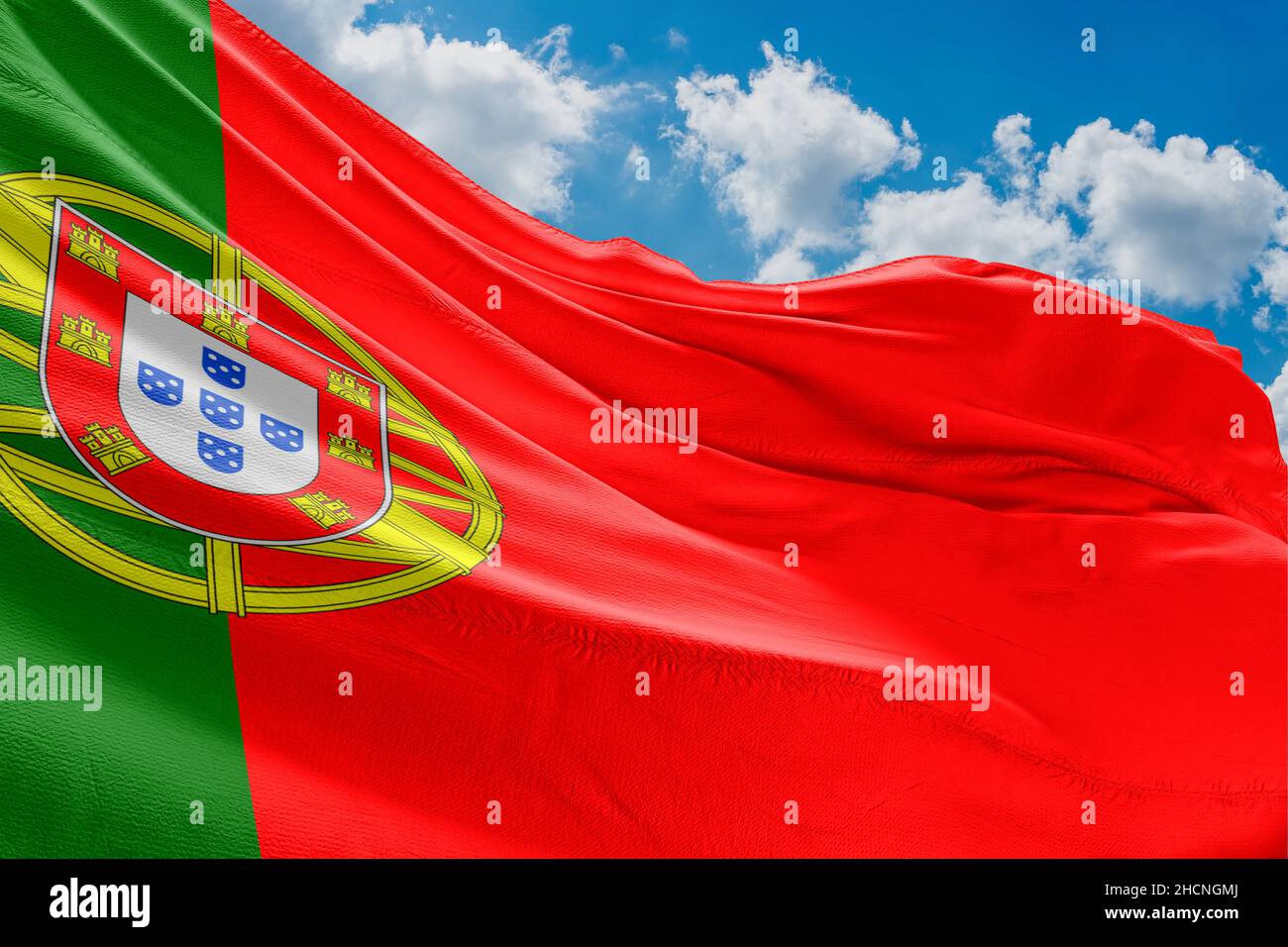 The flag of Portugal is a rectangular bicolour with a field divided ...