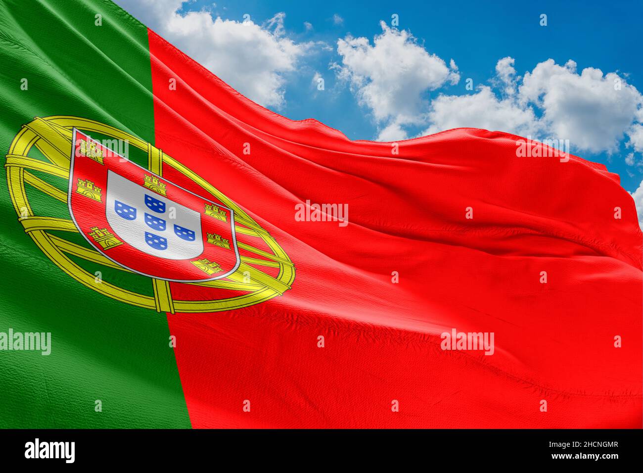 The flag of Portugal is a rectangular bicolour with a field divided ...