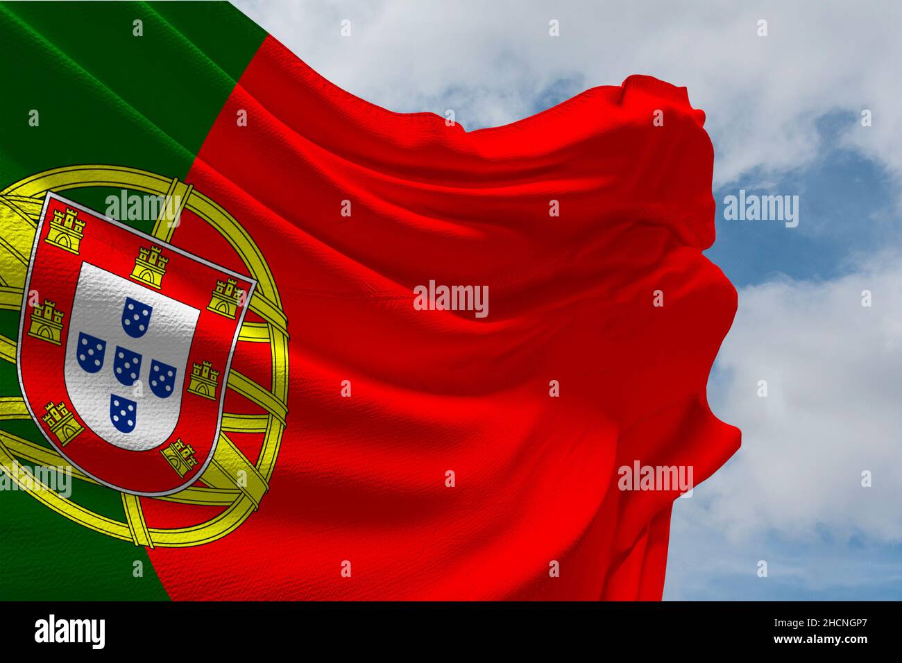 The flag of Portugal is a rectangular bicolour with a field divided ...