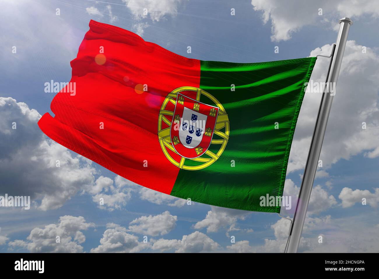The flag of Portugal is a rectangular bicolour with a field divided ...