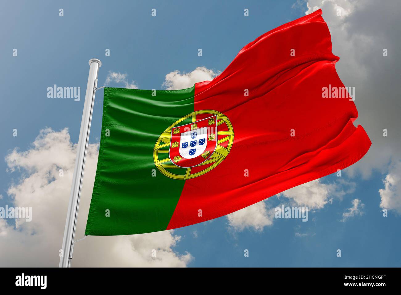 The flag of Portugal is a rectangular bicolour with a field divided ...