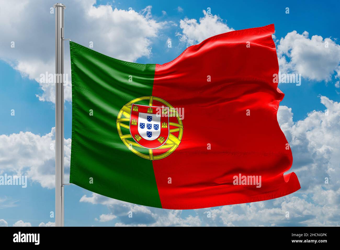 The flag of Portugal is a rectangular bicolour with a field divided ...