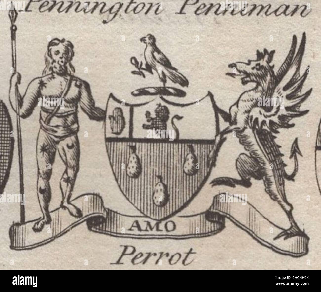 antique 18th century engraving heraldy coat of arms, English Baronet ...