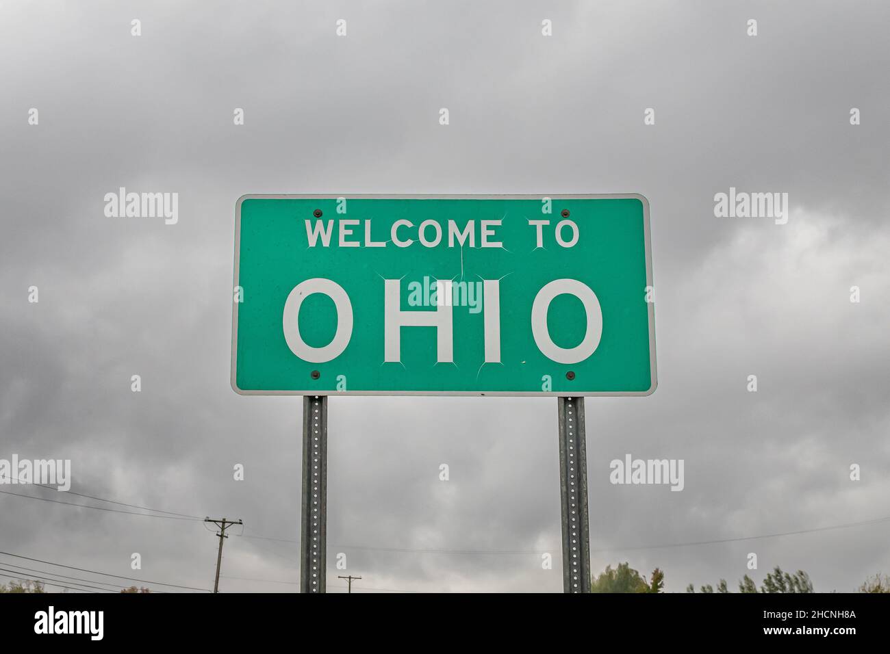A Welcome to Ohio state line highway sign marking the border with the ...