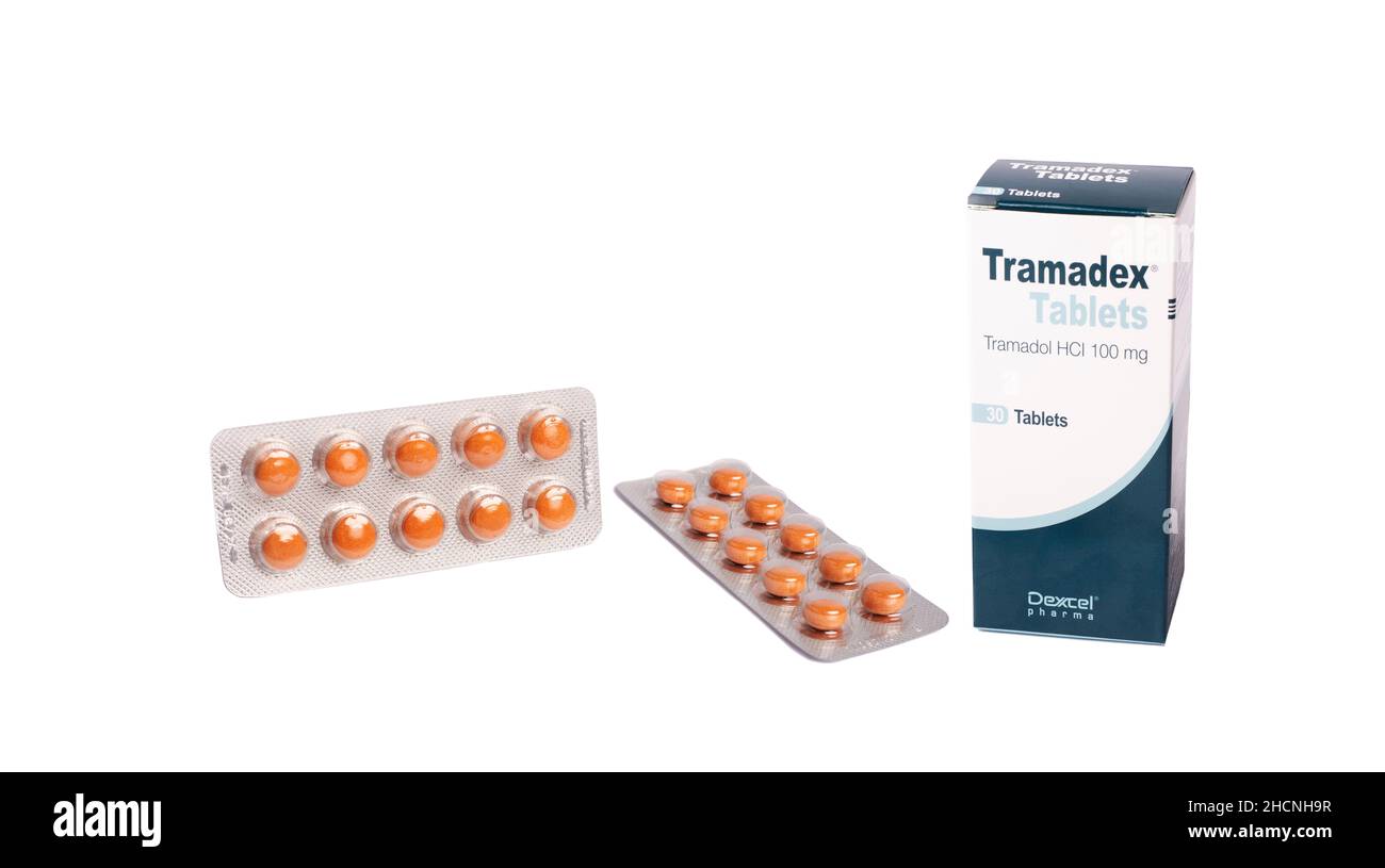 Rishon LeZion, Israel, December 30, 2021: Tramadex package, opioid pain ...